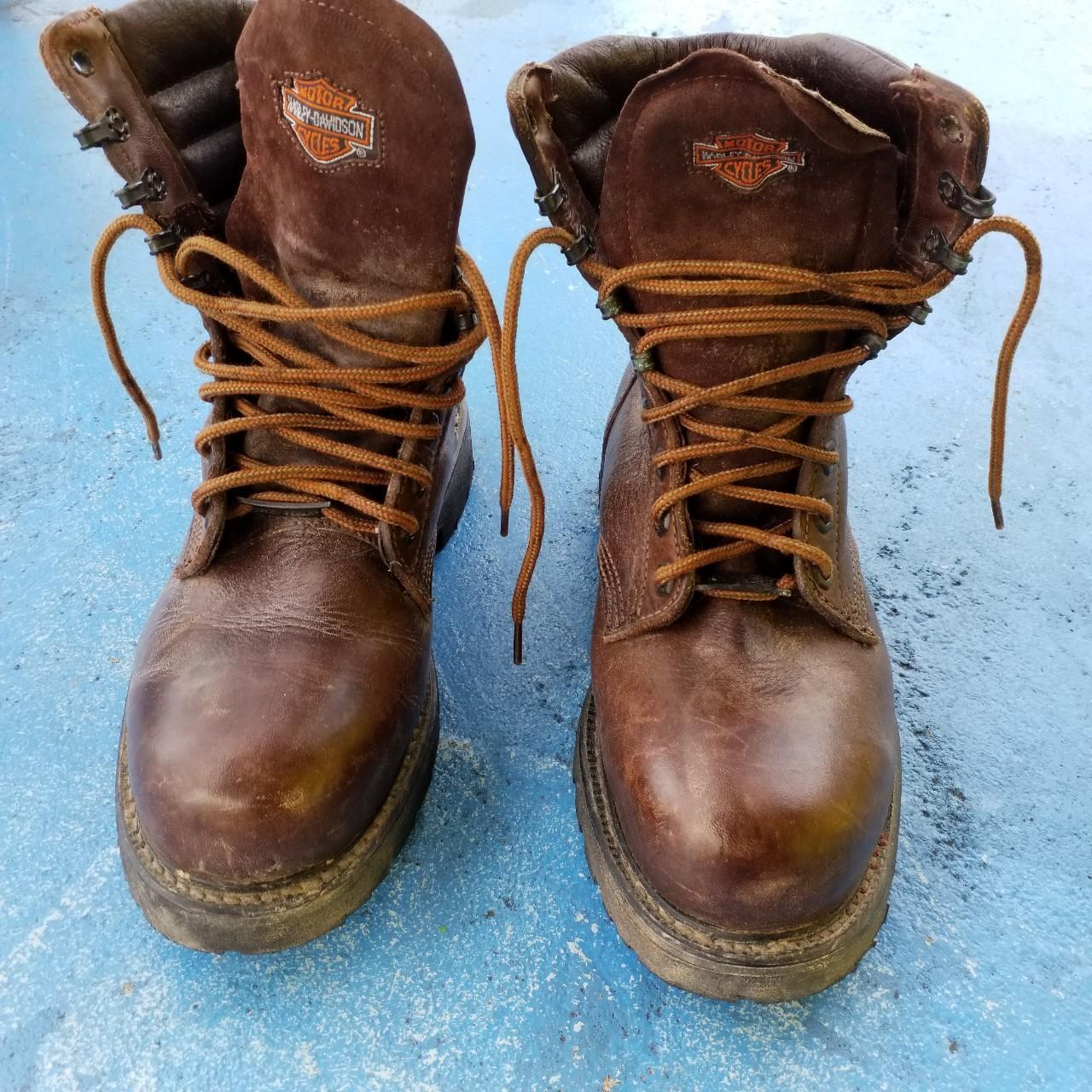 Harley Davidson motorcycles brown leather boots hard... - Depop