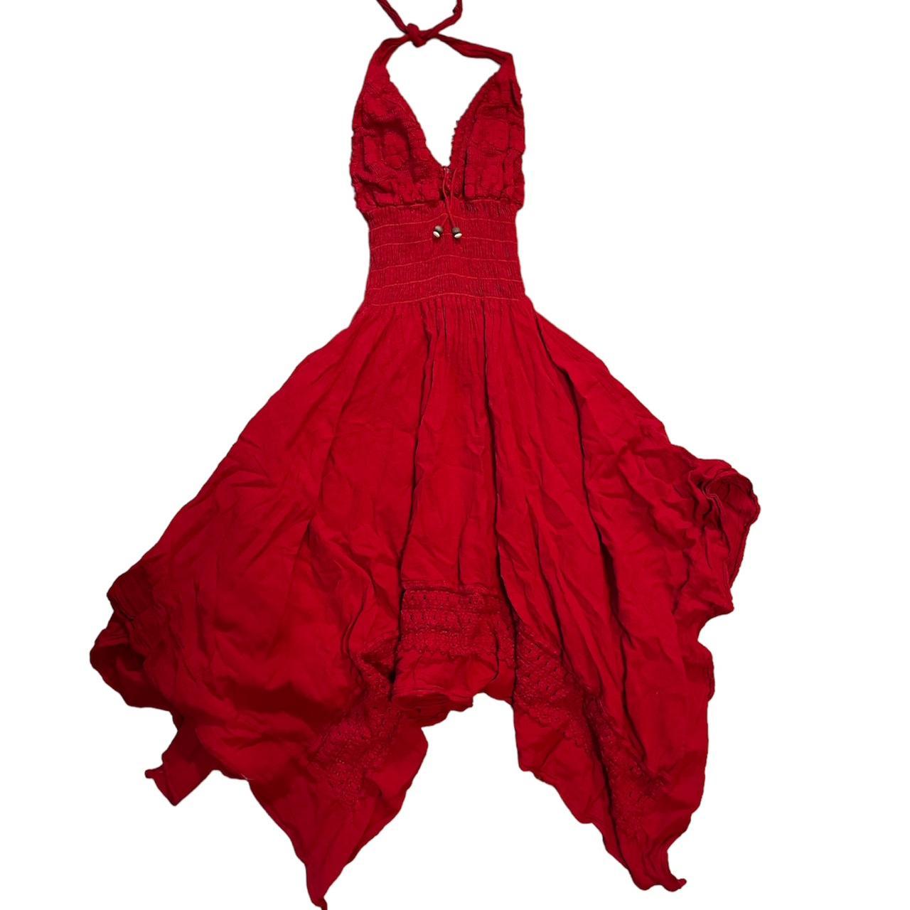 gorgeous red flowy dress ️🍓 - stretch waistband and... - Depop