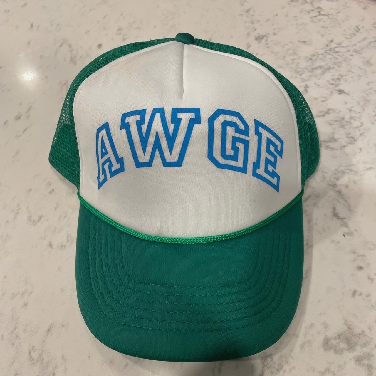 AWGE Men's Green and White Hat | Depop
