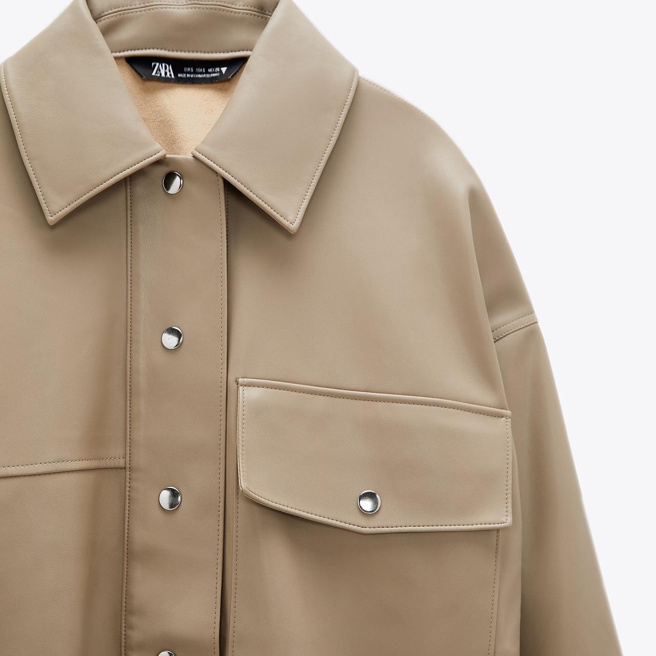 Zara Beige Faux Leather Overshirt in Size XS. Worn... - Depop