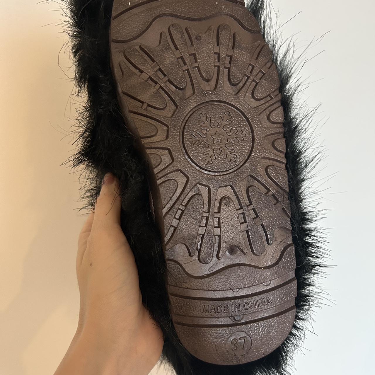 Black faux fur fluffy fur lined snow moon boots yeti... - Depop
