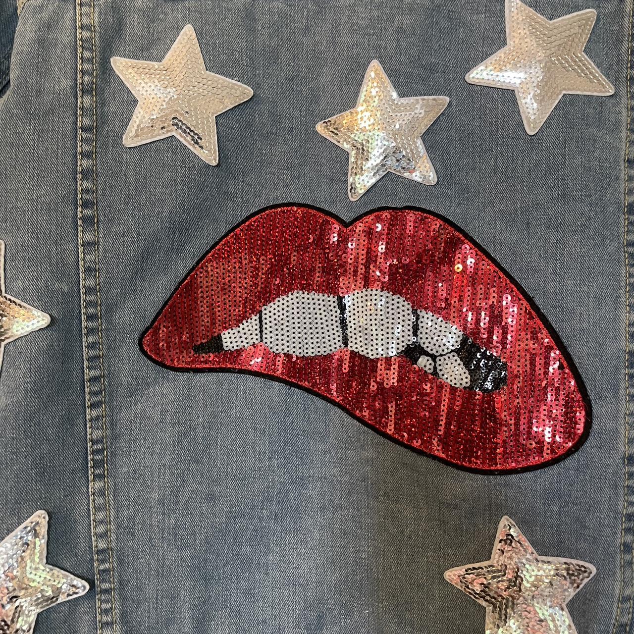 Sequin lips Jean jacket 👄 super cool jacket, very... - Depop
