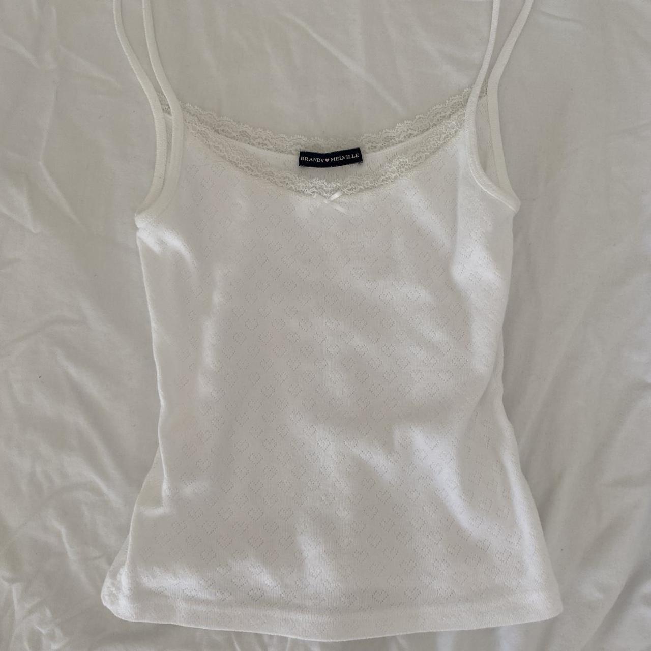 white brandy Skylar heart eyelet tank with bow - Depop