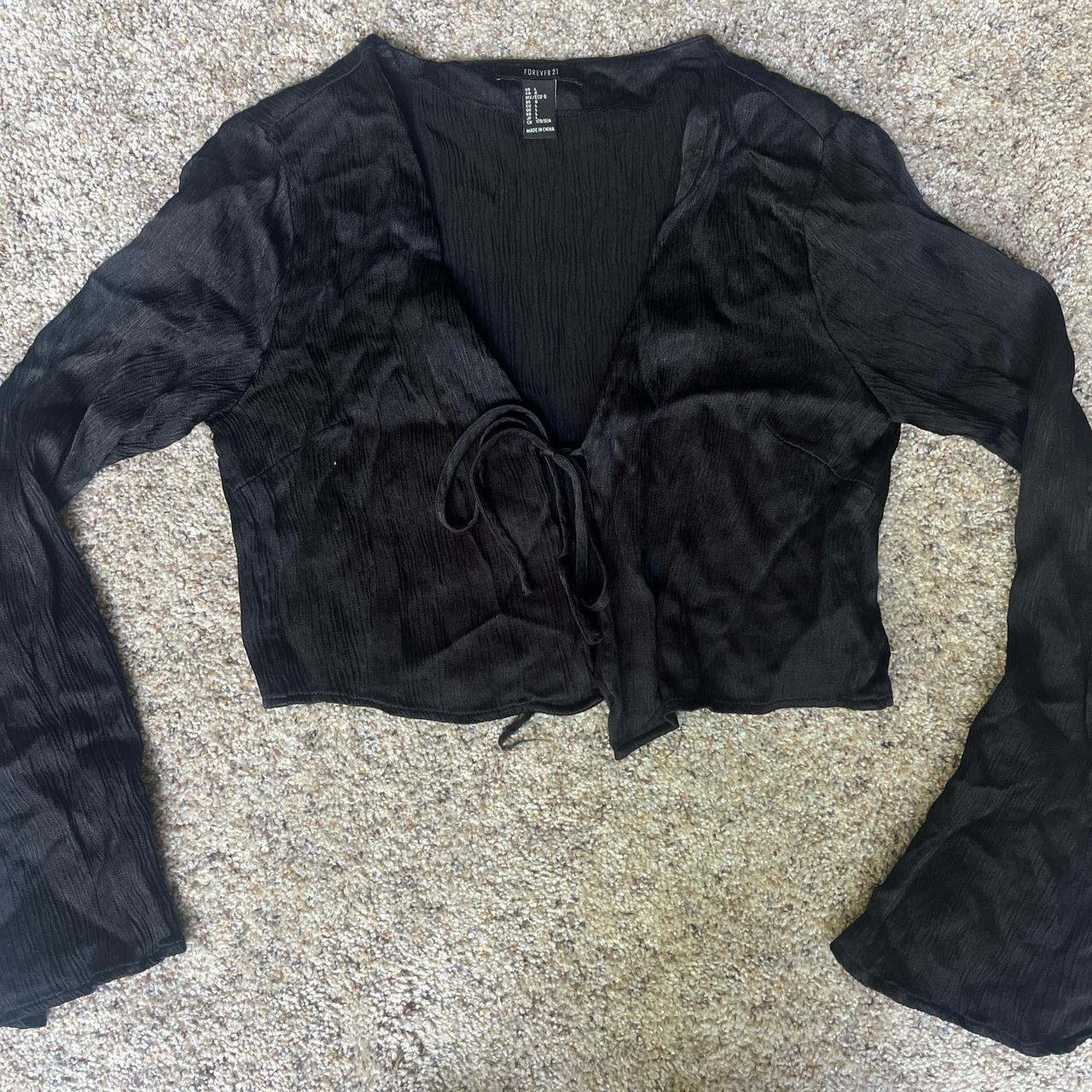 Silky black cropped cover up, worn a few times but... - Depop