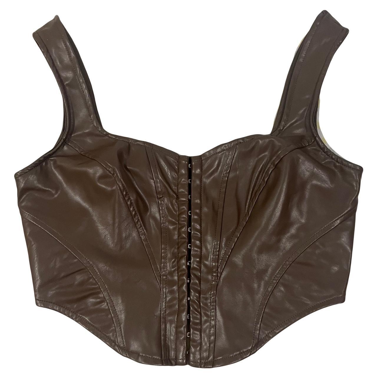 brown leather corset size s - Depop