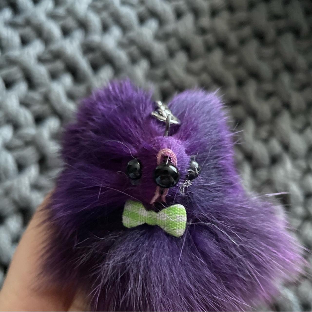 Purple Soft Fur Animal Keychain with Bow Tie color:... - Depop