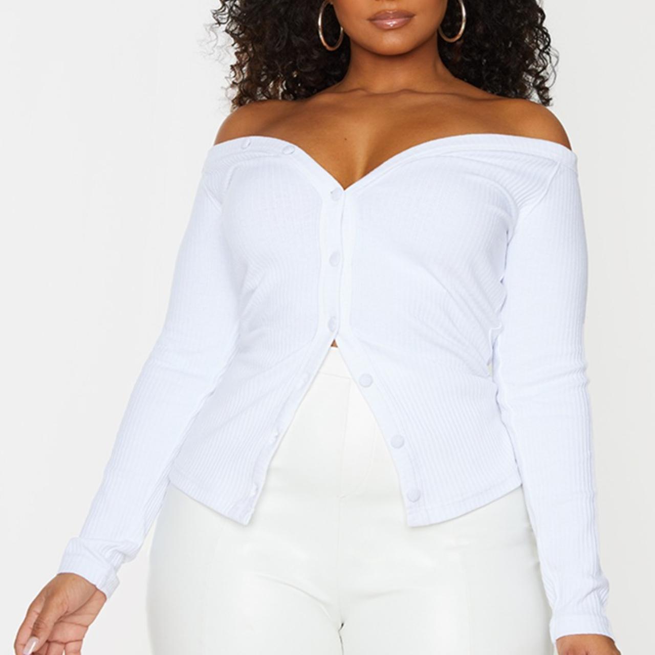 plt off the shoulder button top size 16 but runs... - Depop