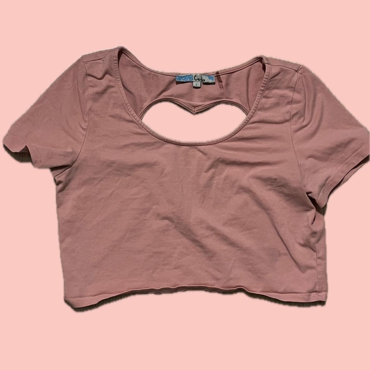 Pink Heart Cut Out Shirt! Size Large, Crop Top With... - Depop