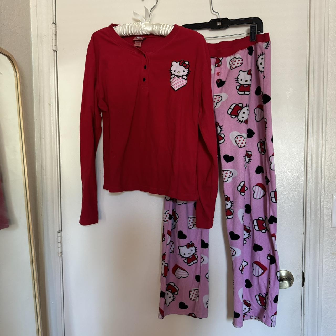 Hello Kitty red pajama set - long sleeve top and... - Depop