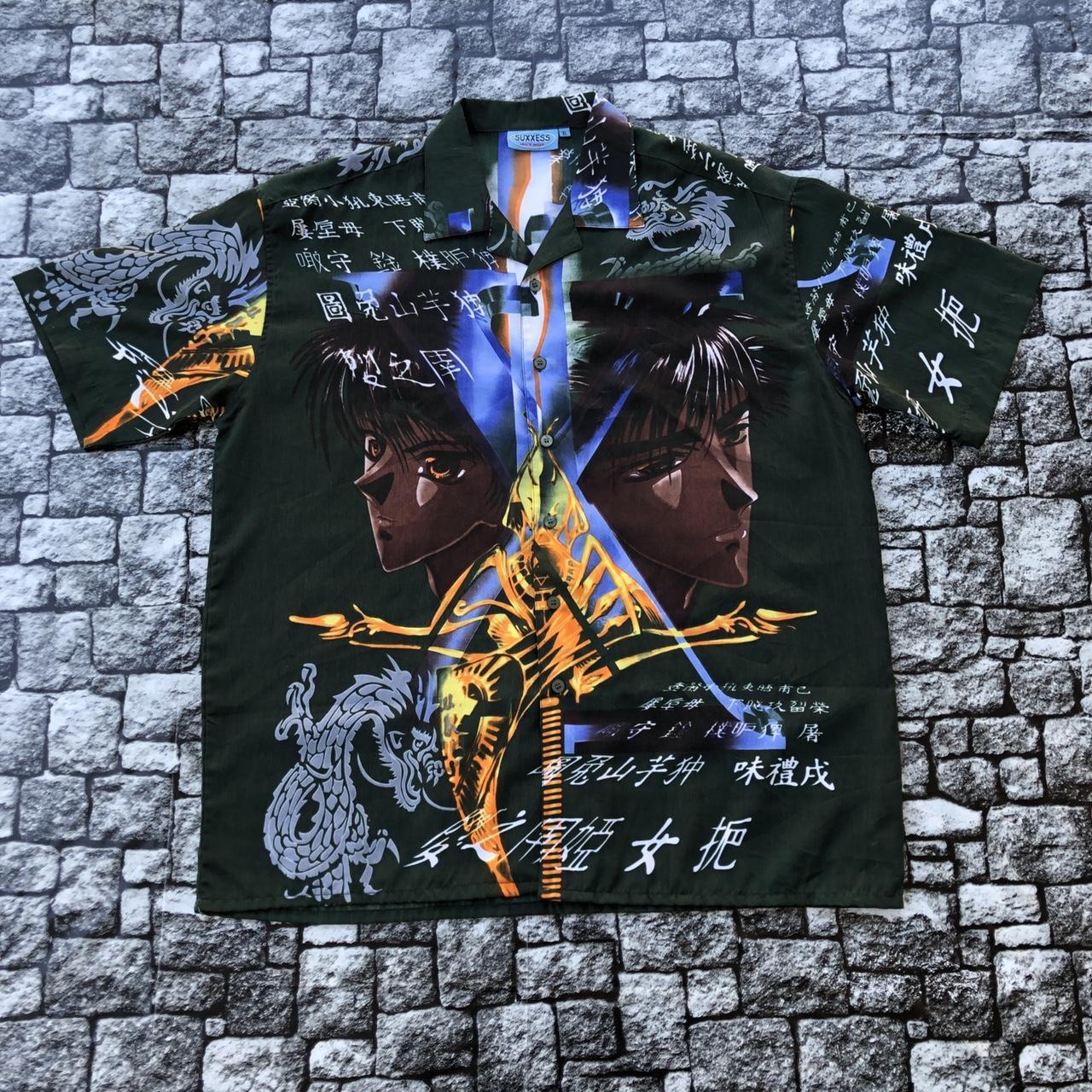 Rare vintage anime button up shirt. Slightly shiny... - Depop