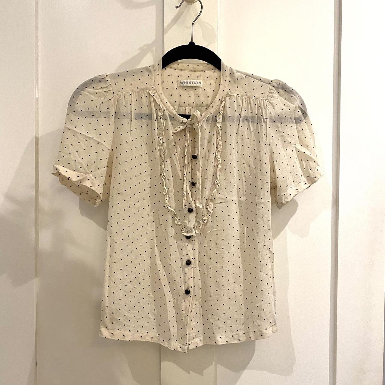 Whistles polka dot bow button up blouse, sheer. Size... - Depop
