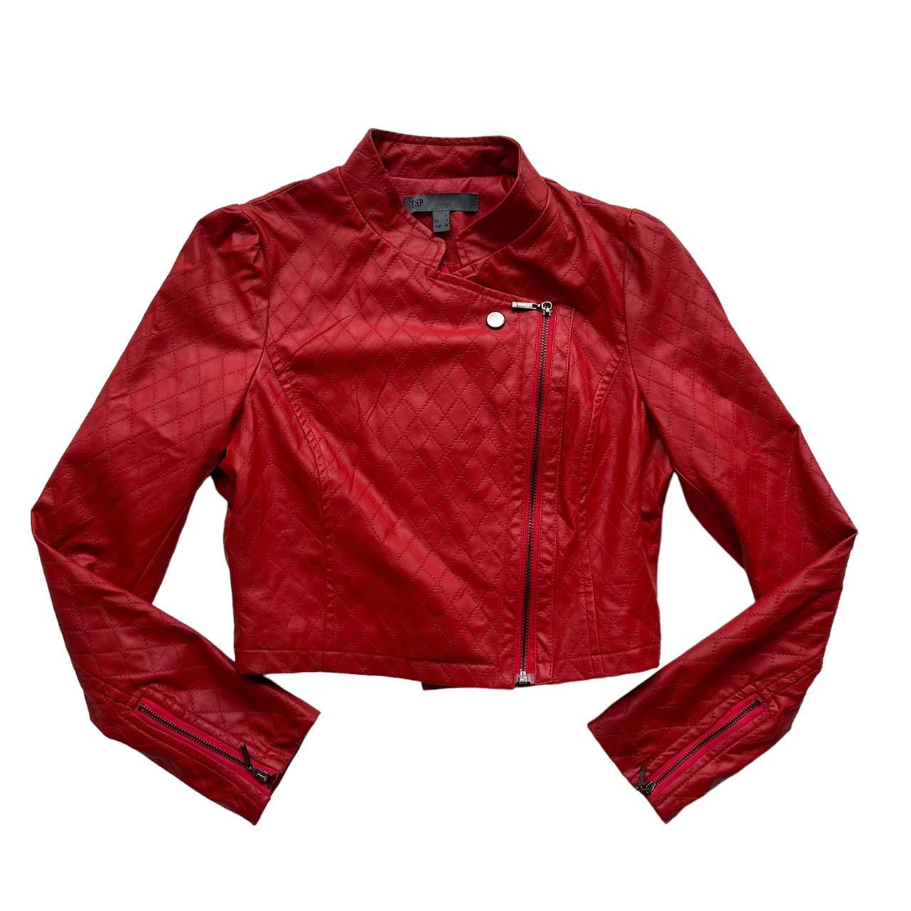 Funky red faux leather jacket. Quilted. Cropped Has... - Depop