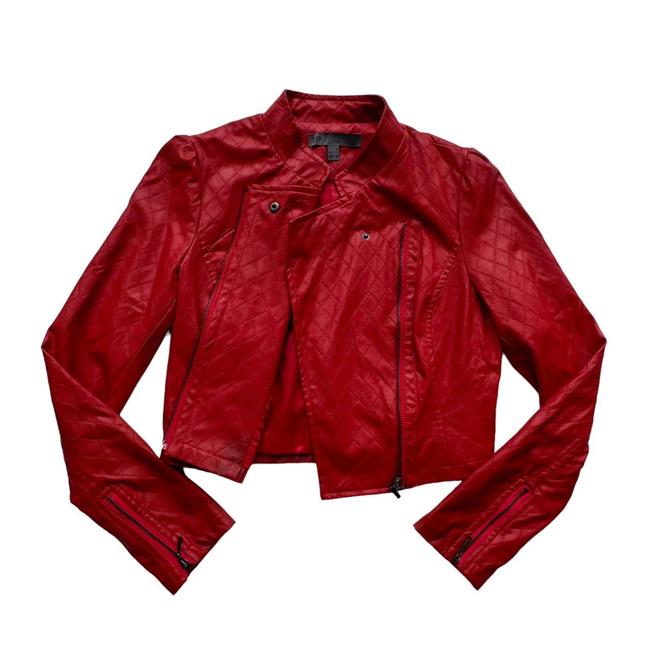 Funky red faux leather jacket. Quilted. Cropped Has... - Depop