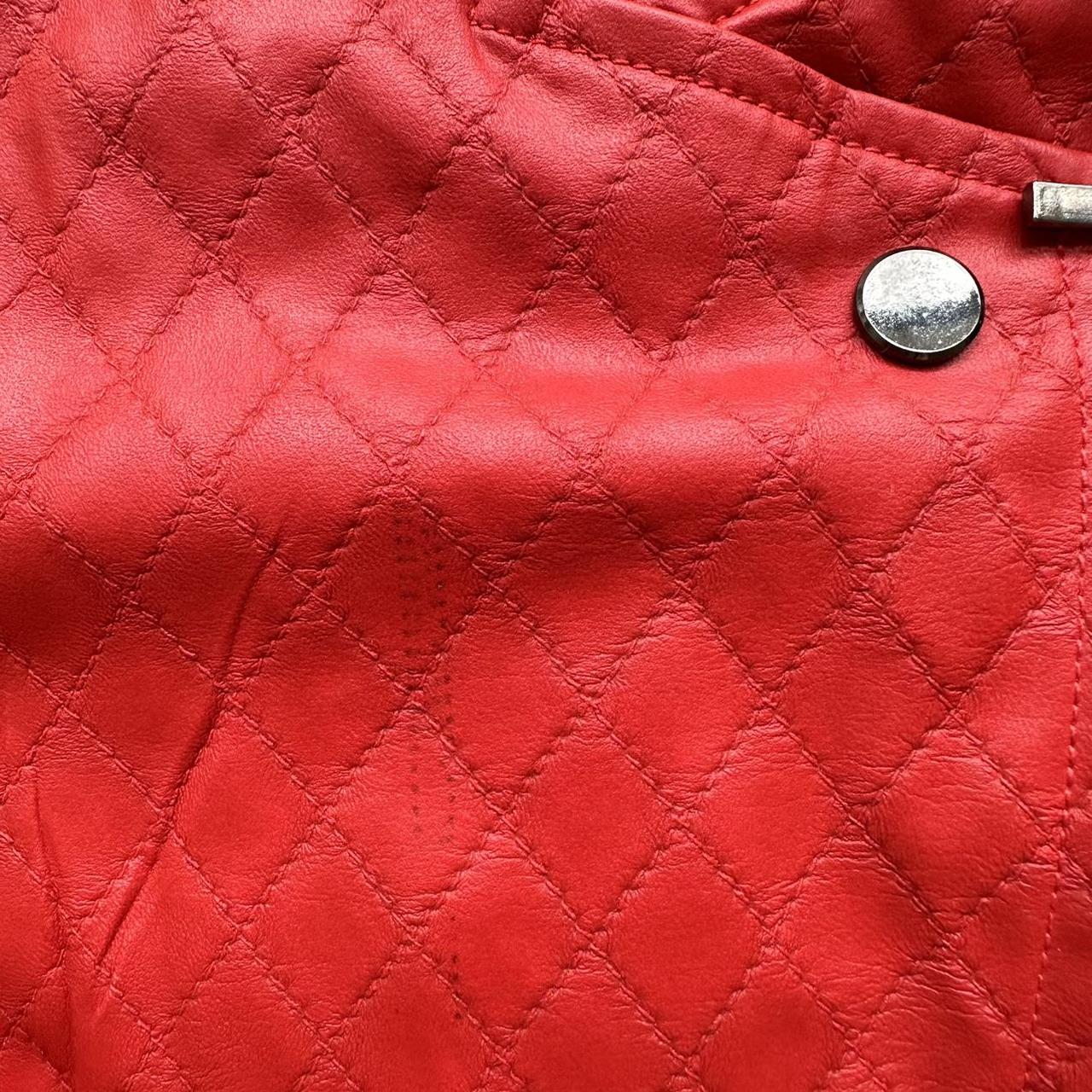 Funky red faux leather jacket. Quilted. Cropped Has... - Depop