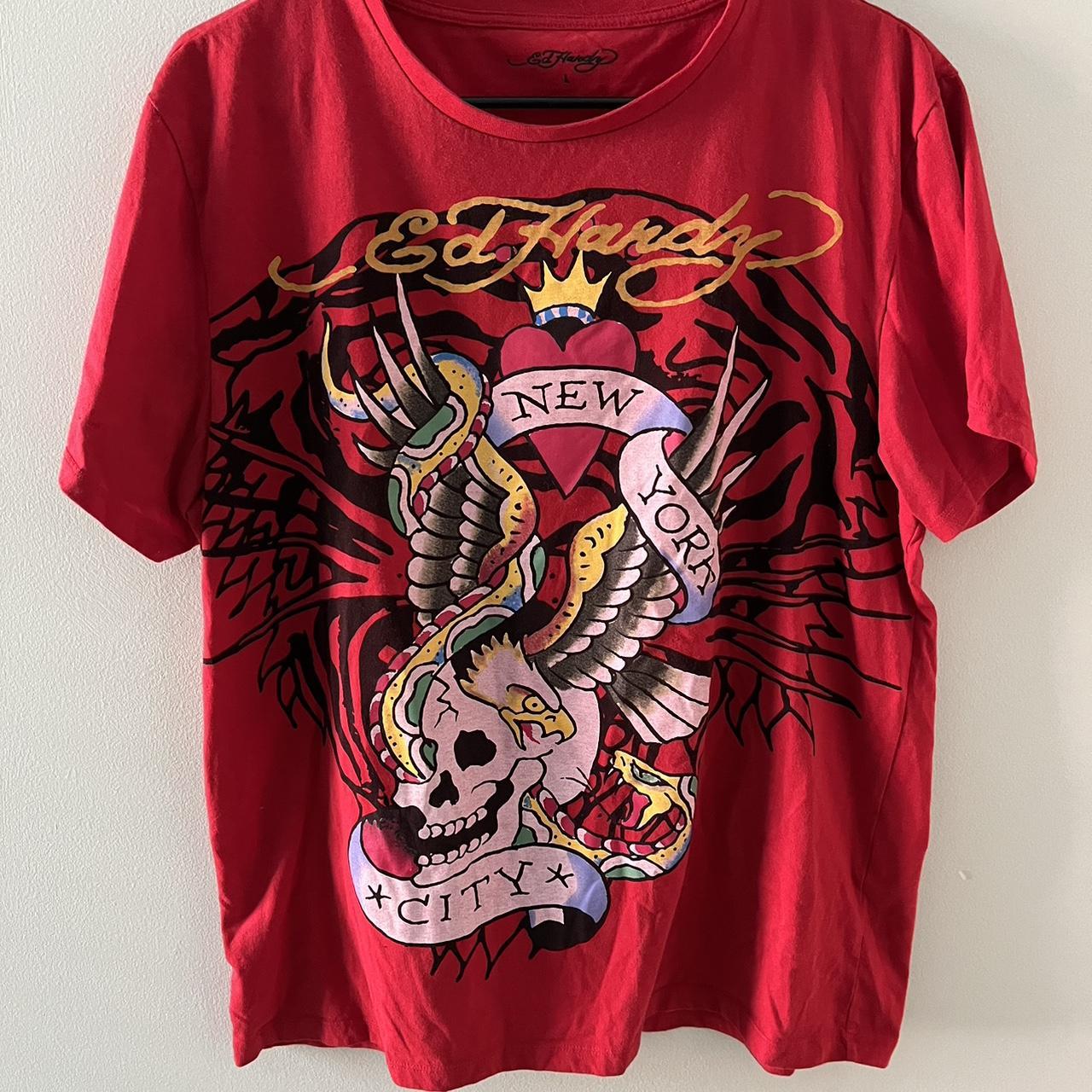 Ed Hardy red t-shirt🖤 - Depop
