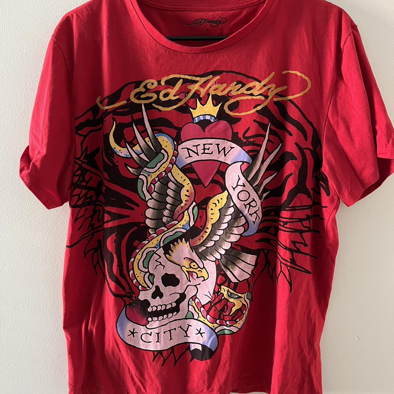 Ed Hardy red t-shirt🖤 - Depop