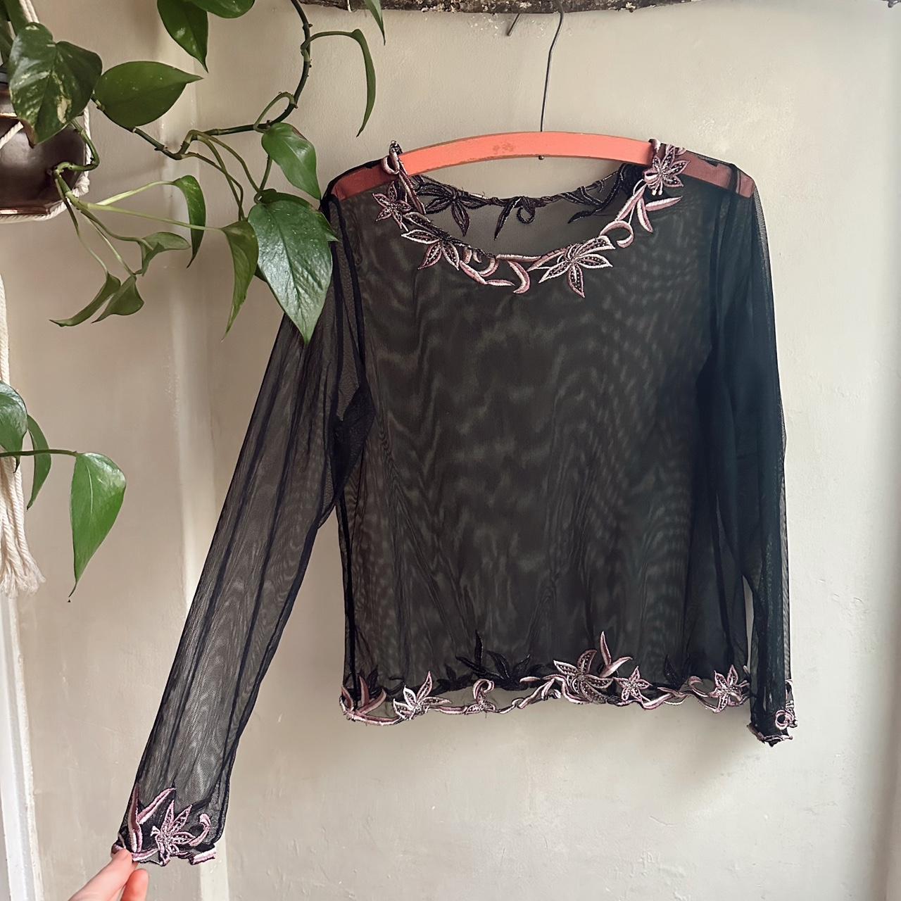 Beautiful vintage sheer top with stunning embroidery... - Depop