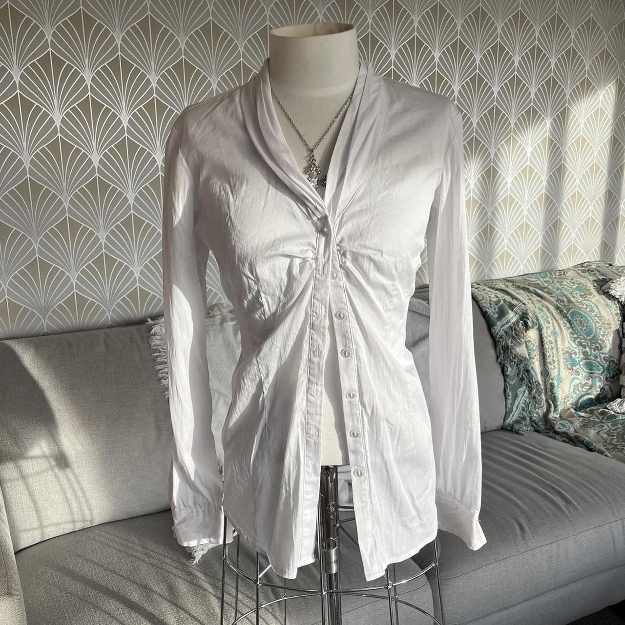 white fitted office siren blouse 🐇 size 10 so... - Depop
