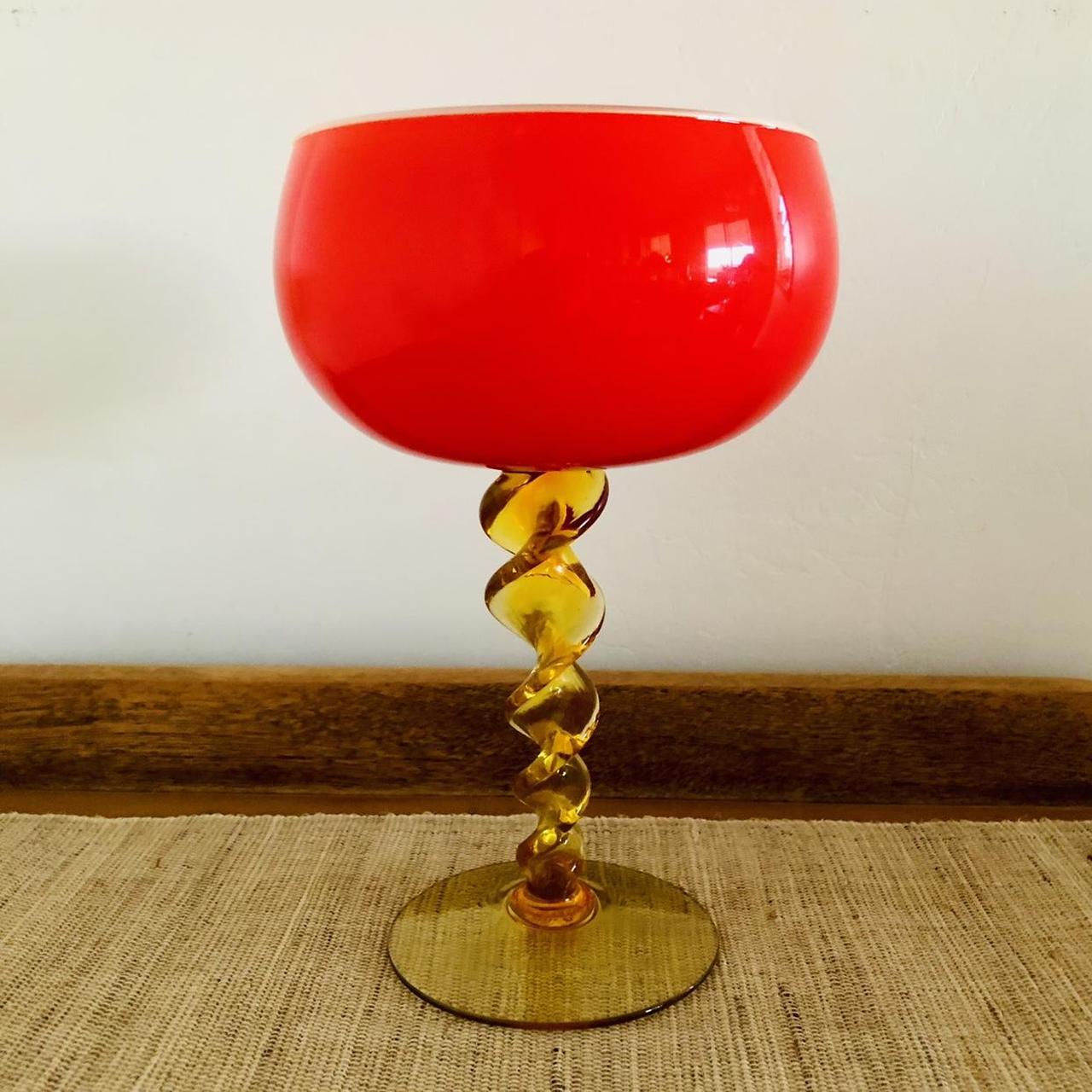 Stunning Brightest Orange Red Vintage Footed Glass... - Depop