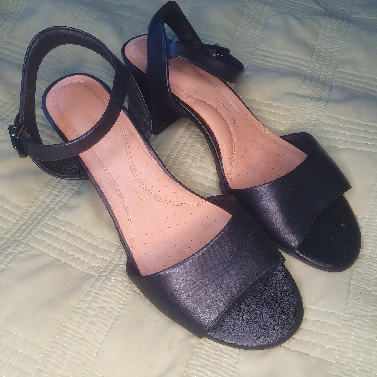 Lindera leather hush puppies heeled sandals, worn... - Depop