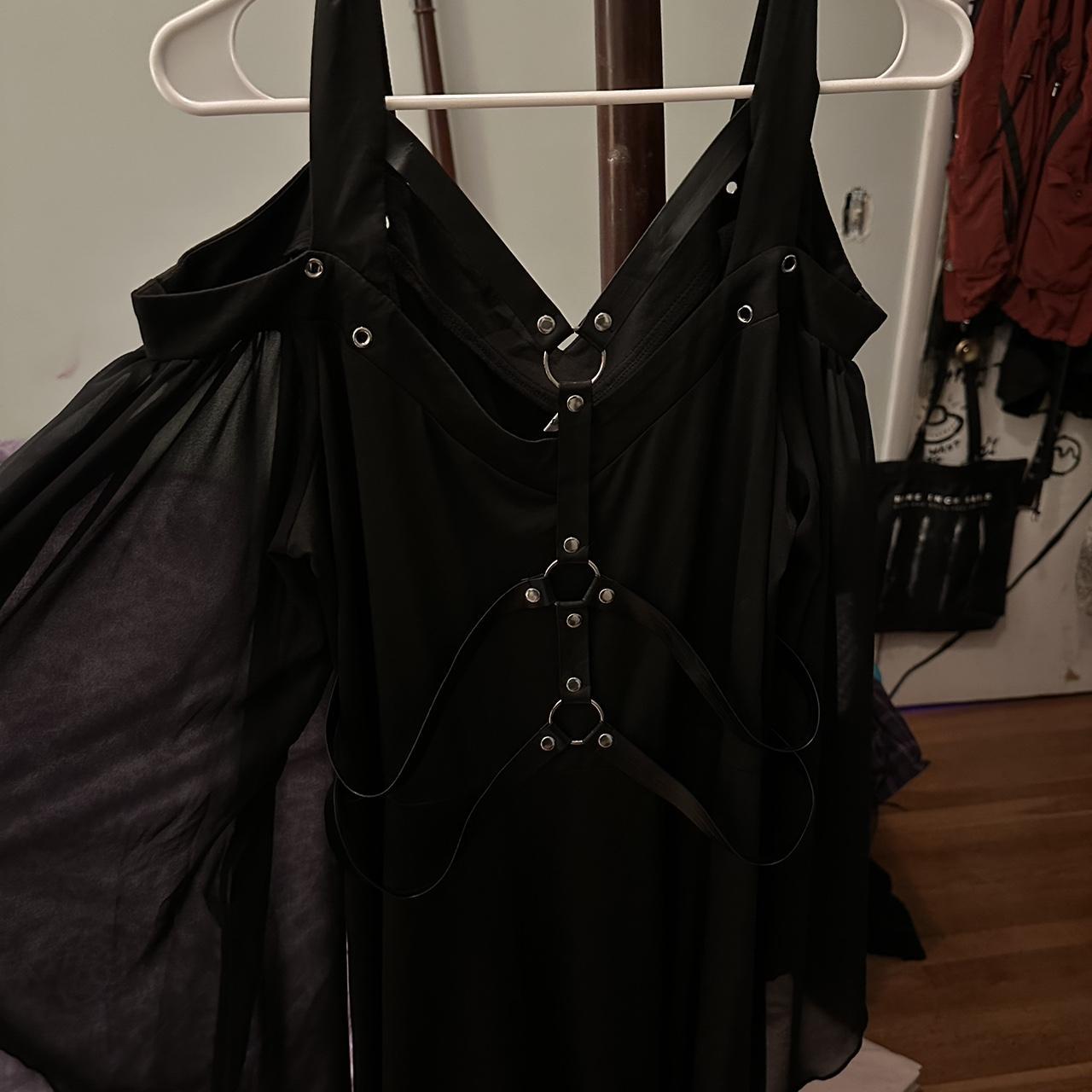 Rad goth dress! Stretchy material with badass... - Depop
