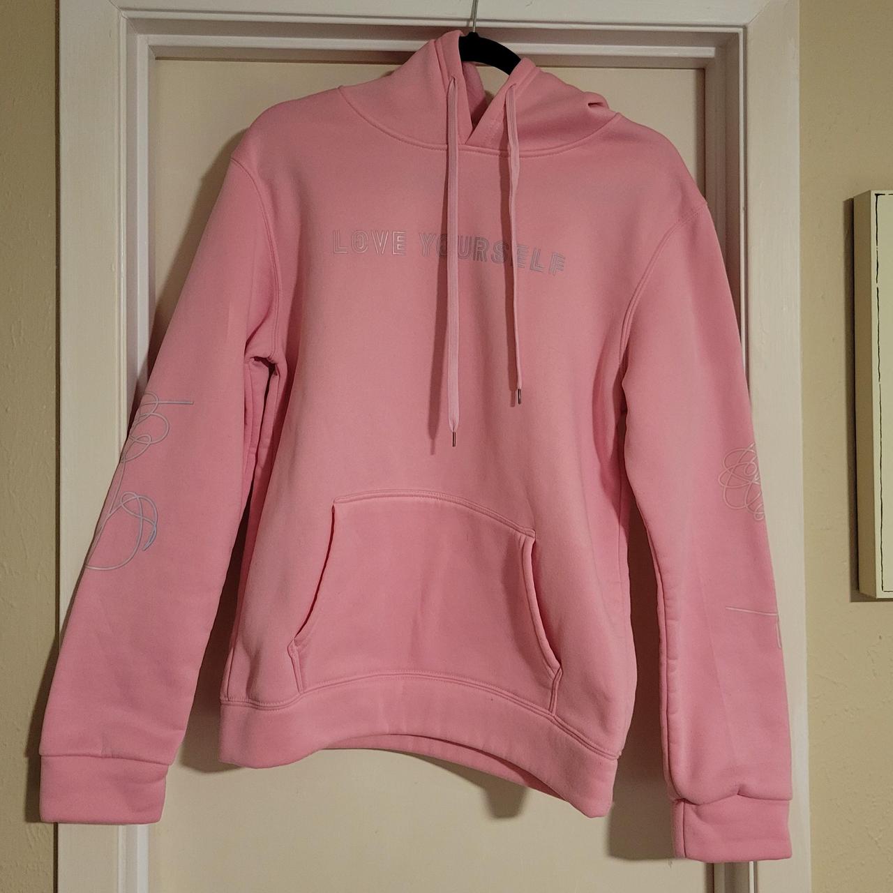 BTS Love Yourself hoodie. It is a BRIGHT pink!! My... - Depop