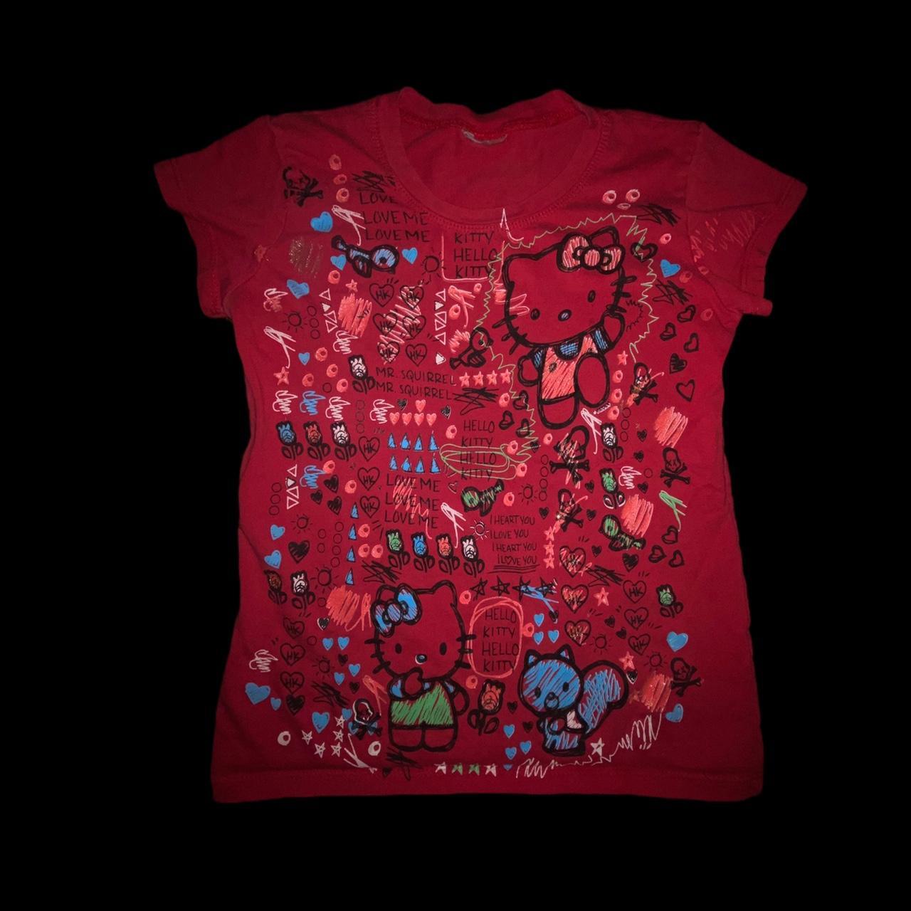 Red hello kitty love me squirrels t-shirt🐿 Size :... - Depop