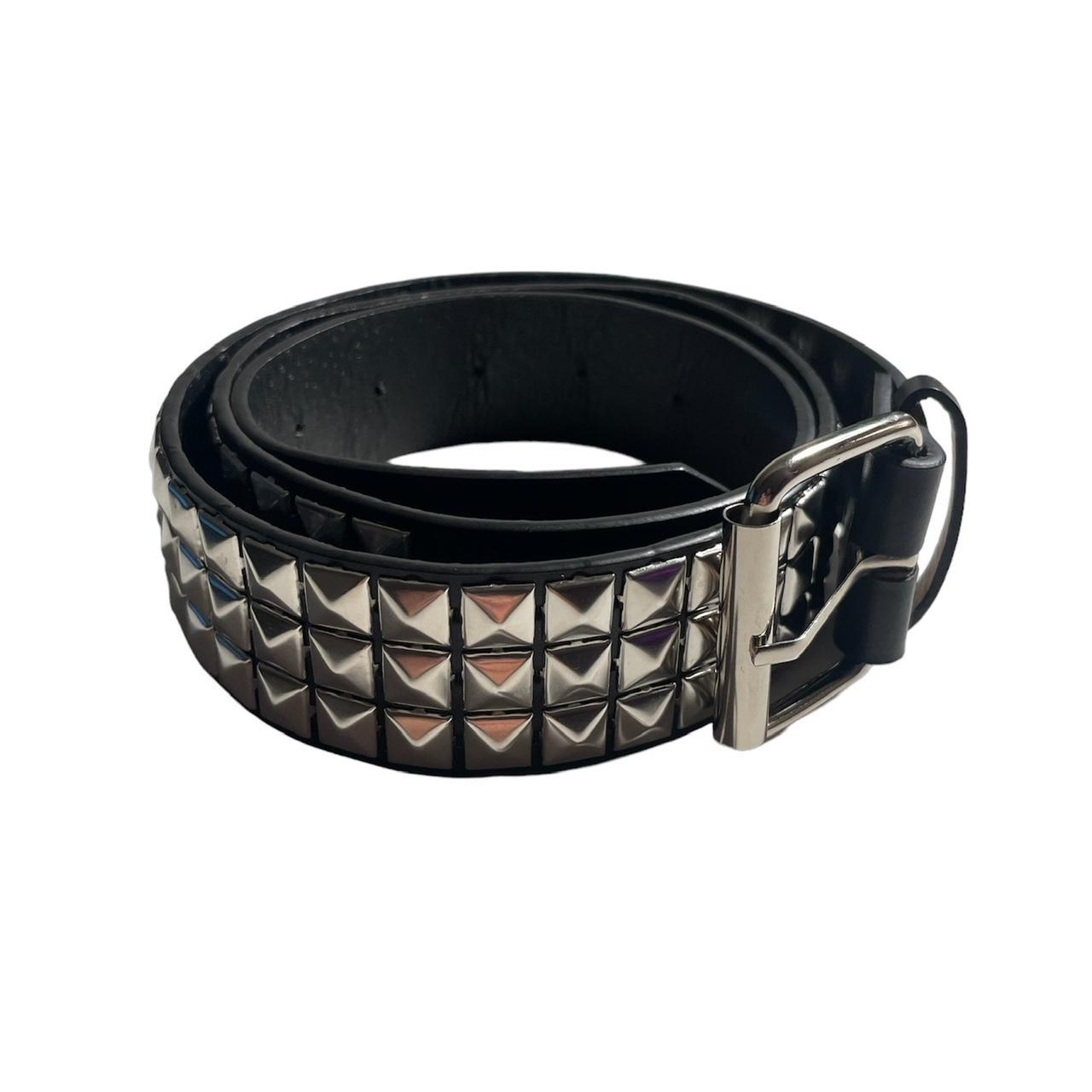 emo studded faux leather belt | color: black -only... - Depop