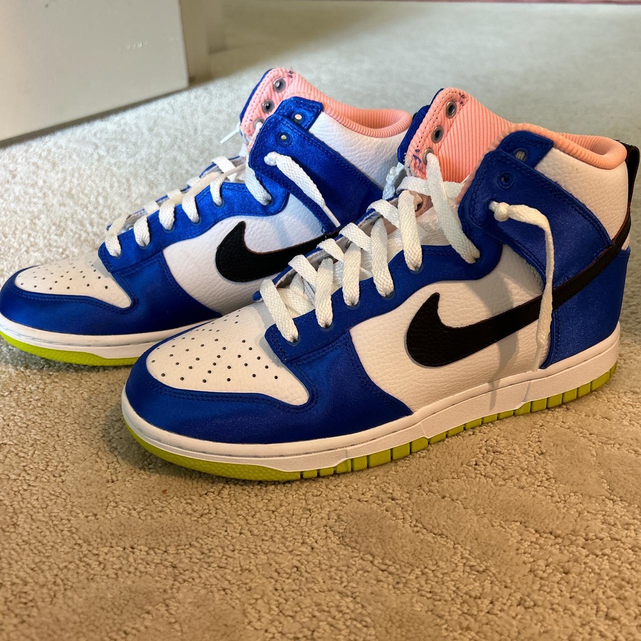 Women's Nike Dunk High, blue satin Only worn once,... - Depop