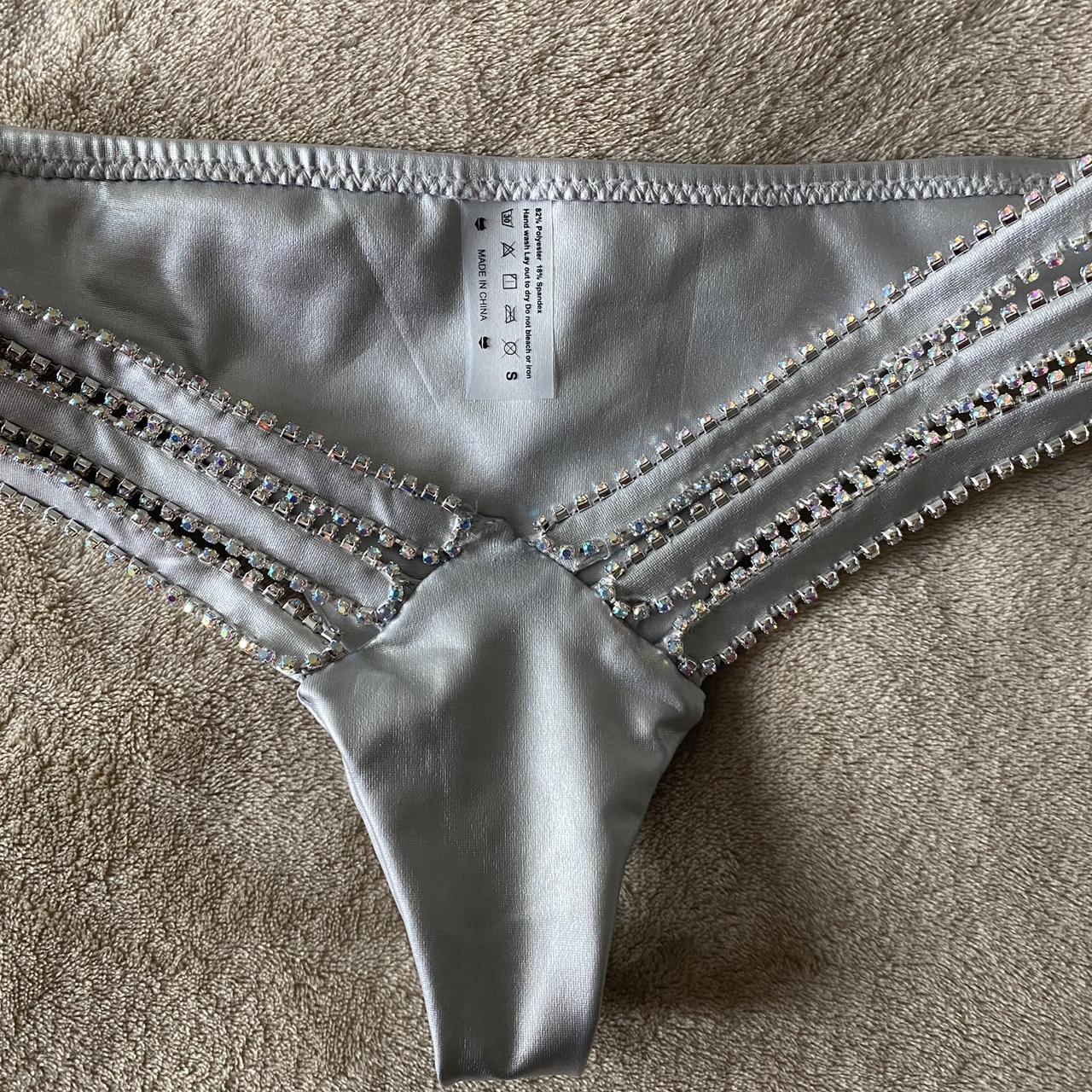 Silver jeweled embellished bikini bottoms size... - Depop