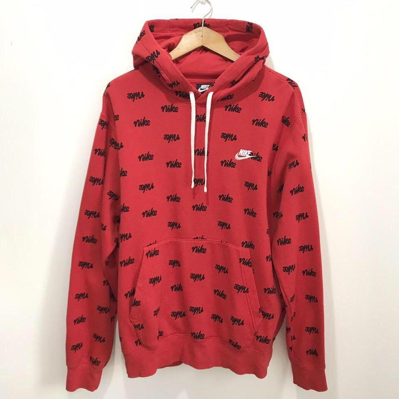 Mens Nike Repeat Logo Red Pull Over Overhead Fleece... - Depop