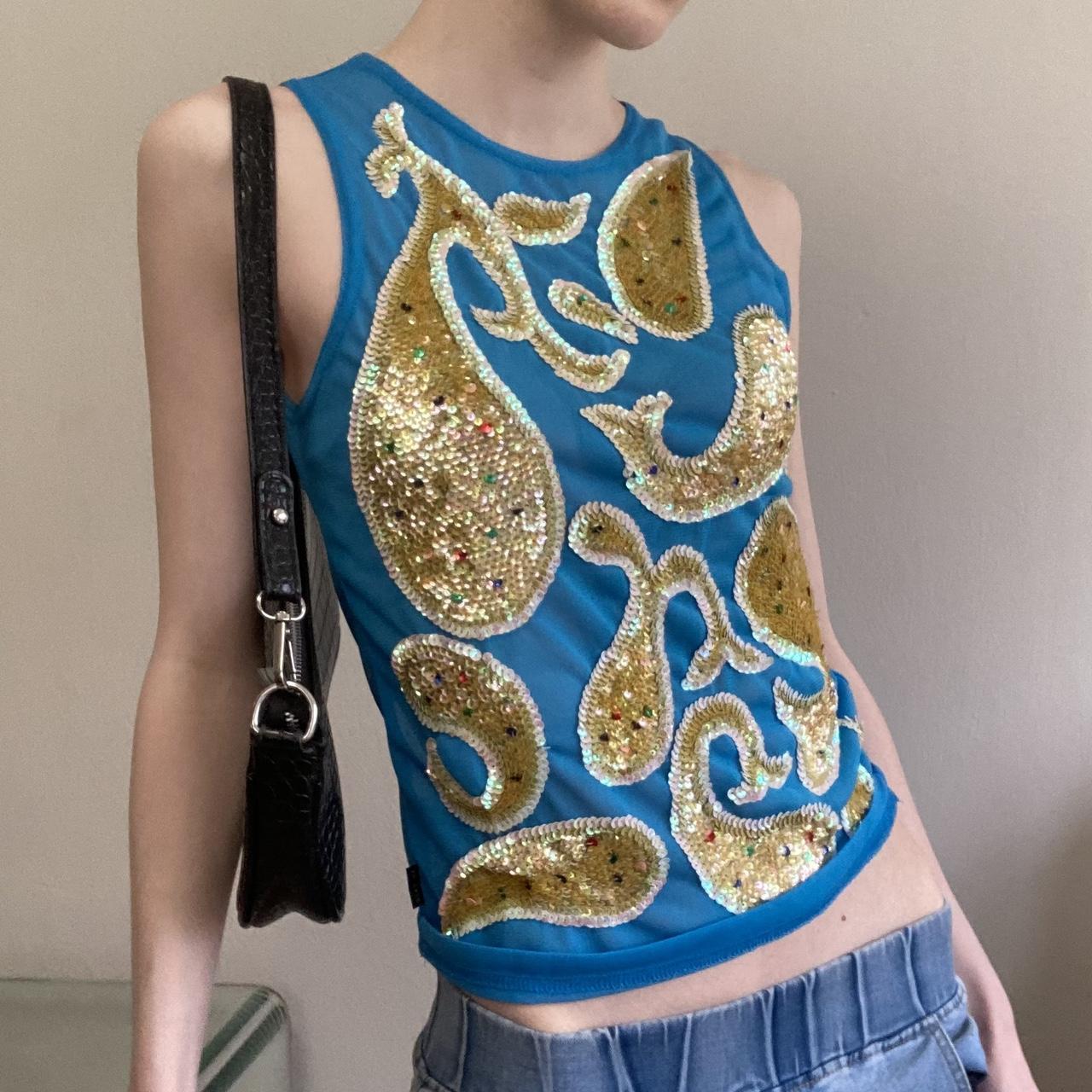 2000s MESH & SEQUIN TANK TOP Stunning y2k era tank... - Depop