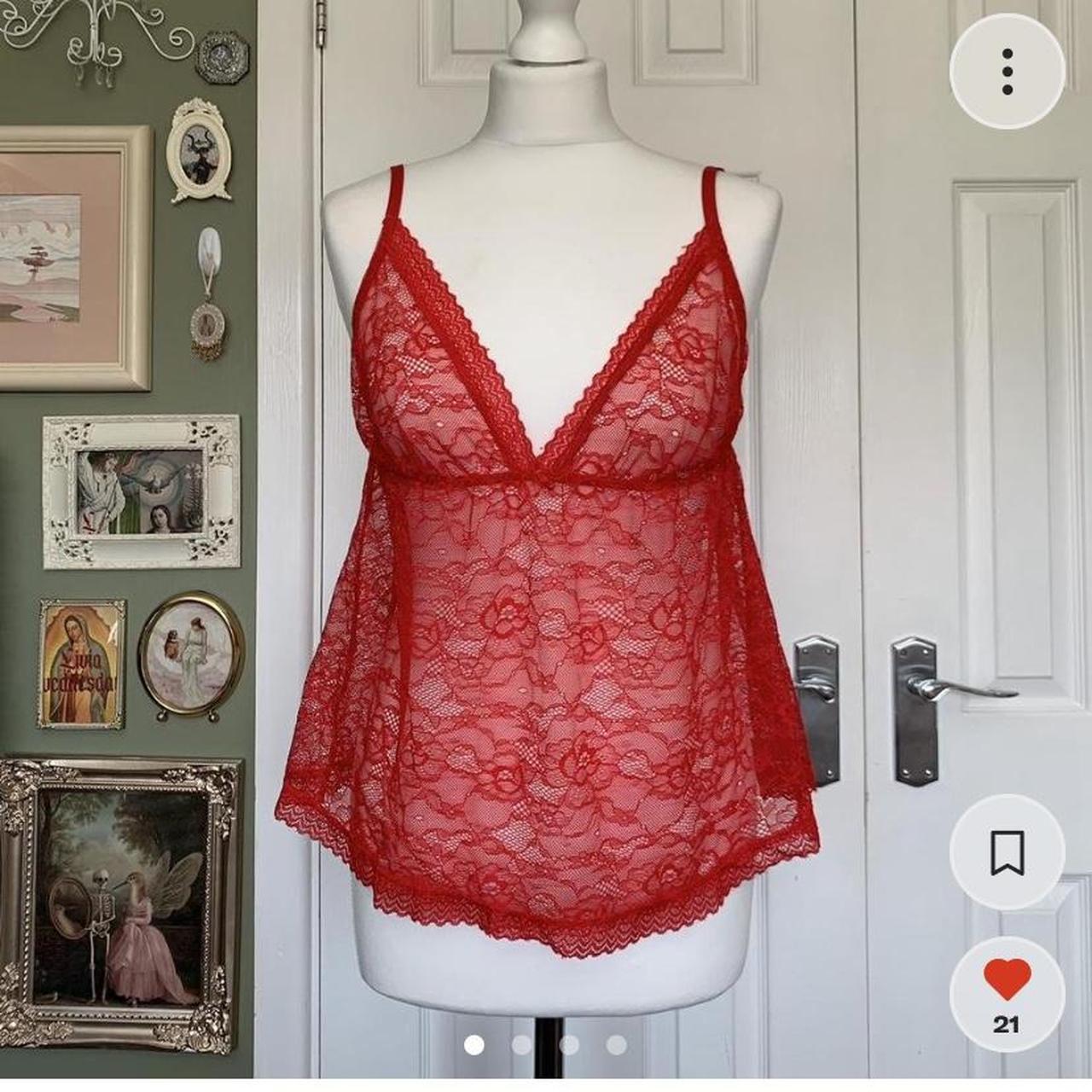 red lace cami top so so cute just too big perfect... - Depop