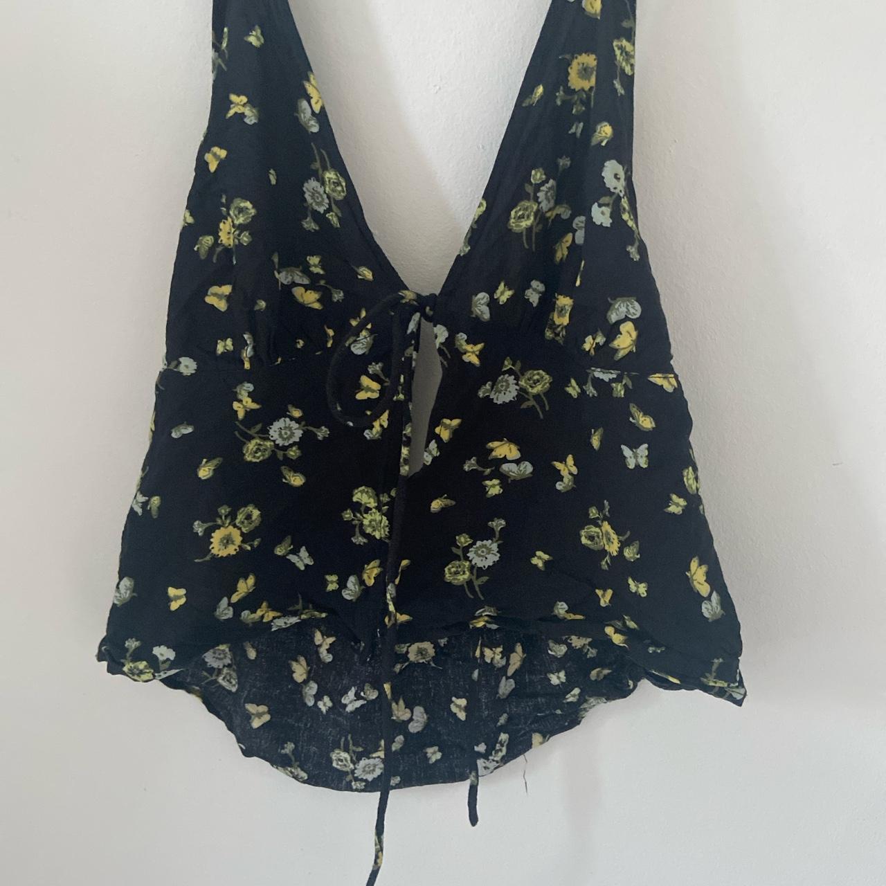 motel rocks black halter butterfly top ties up at... - Depop