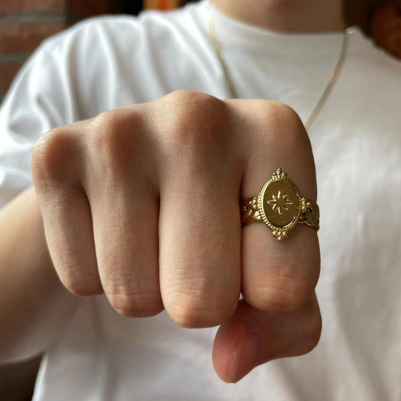 18K Gold Plated Hexagram Signet Open Ring 18k gold... - Depop