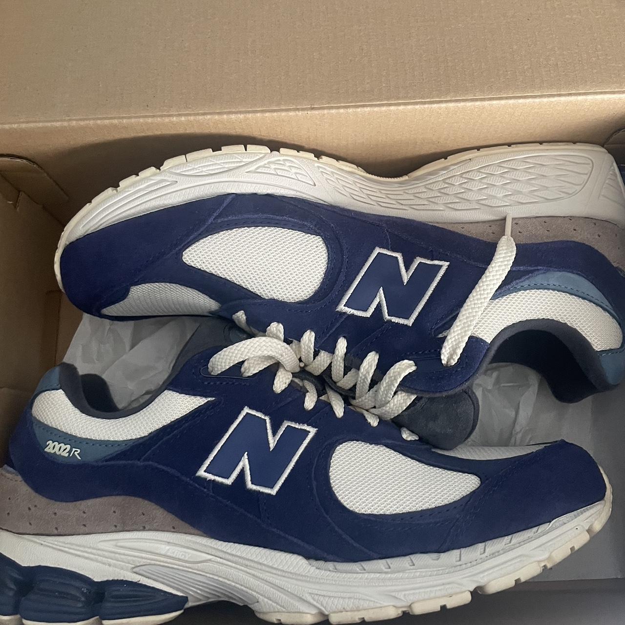 New Balance 2002r Light cream/ Purple Size UK 10 - Depop