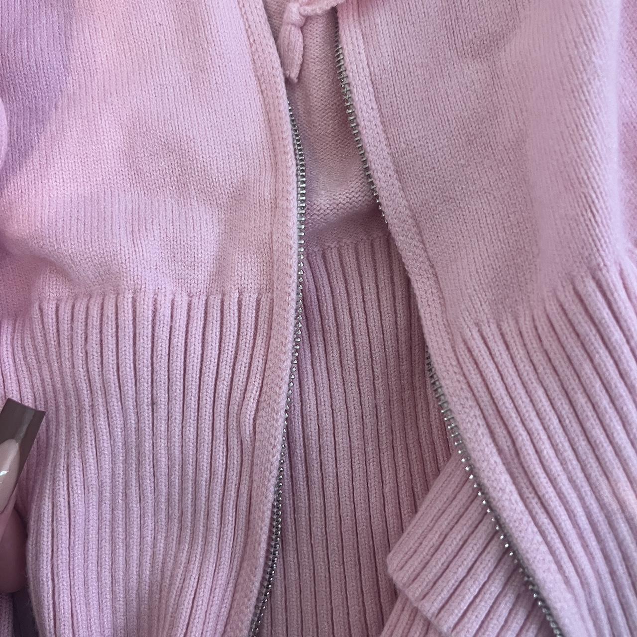 Small Amazon Pink Zip-Up Cropped Knit Jacket - Depop