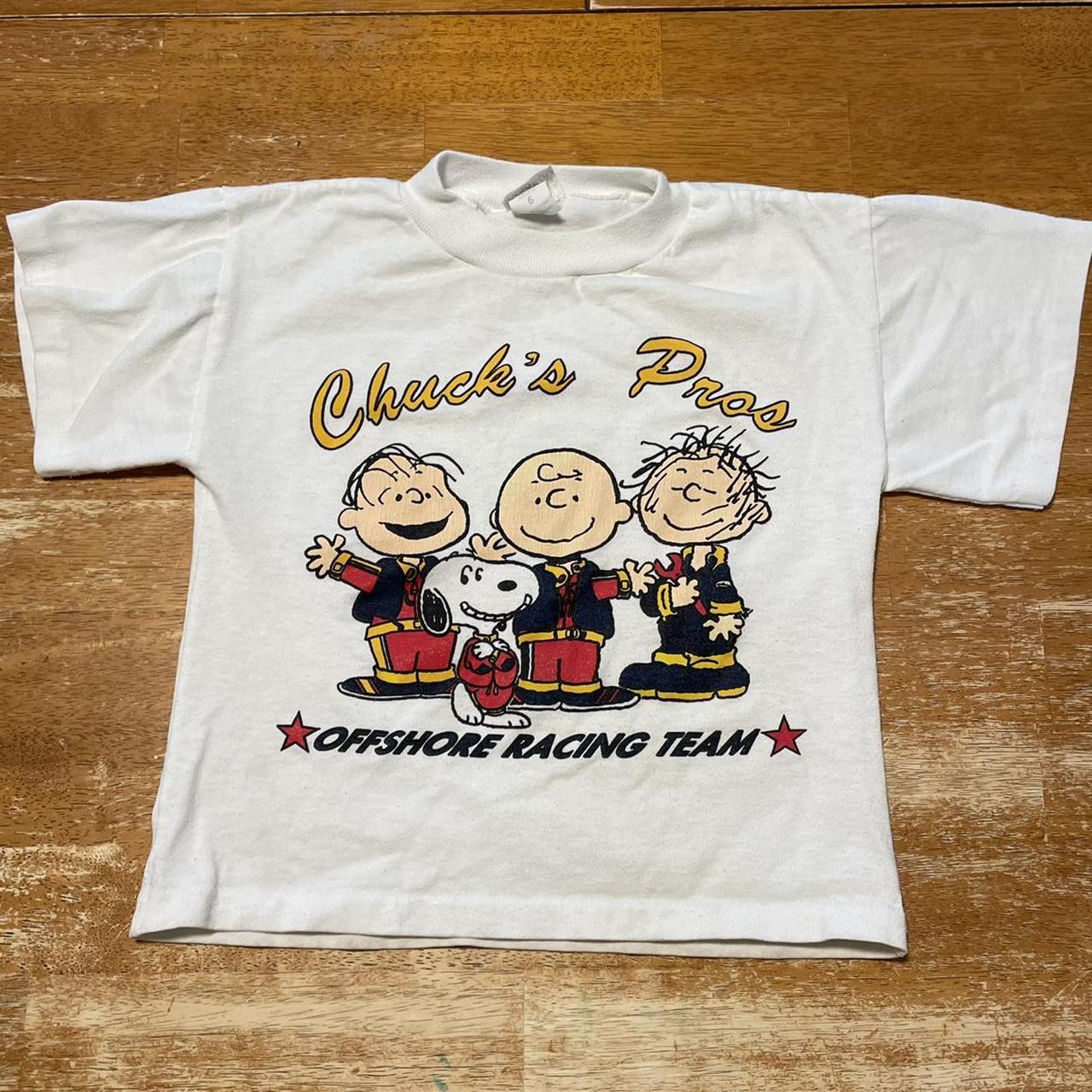 Vintage 1980s Kids Peanuts Snoopy Drag Racing T... - Depop