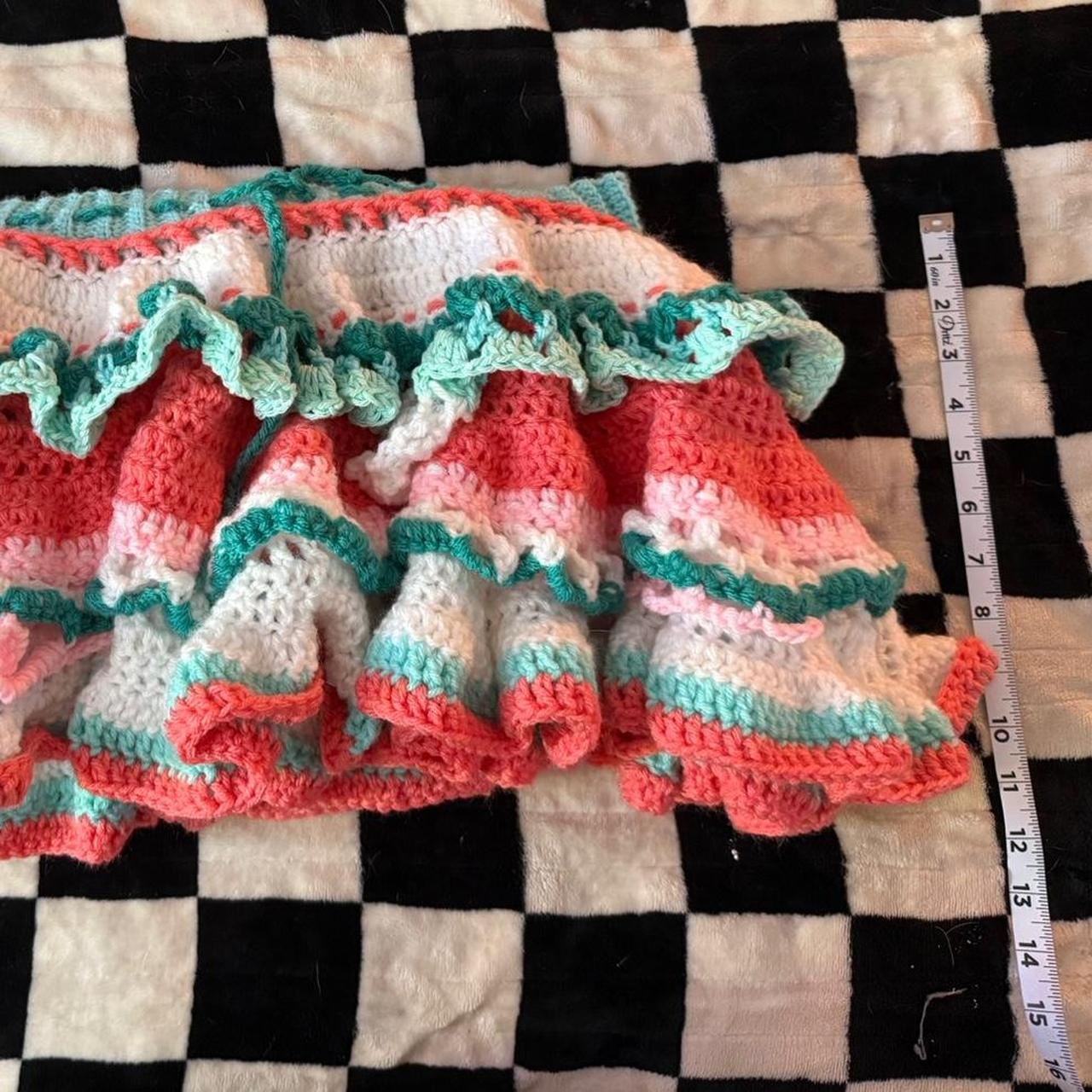 Multi-coloured crochet ruffle skirt Drawstring... | Depop