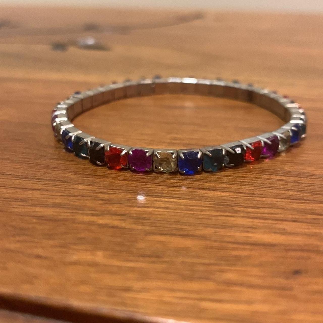 Stretchy rainbow gem bracelet Multicolored. Prong... - Depop