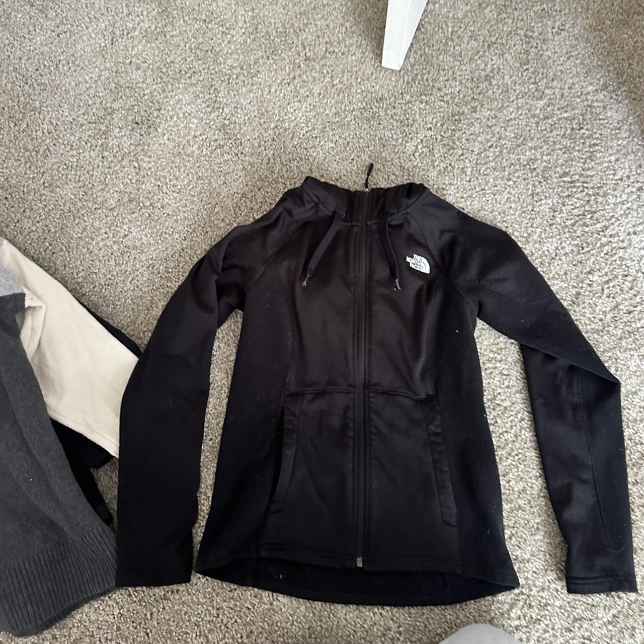 women’s black north face zip up jacket - Depop