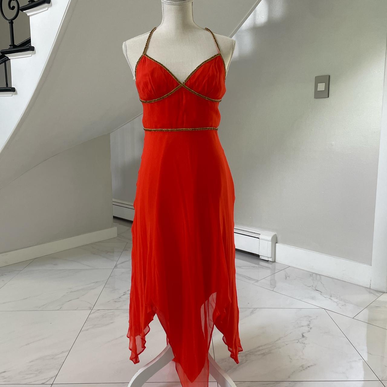 Beautiful Orange Flowy Summer Dress with Criss-Cross... - Depop
