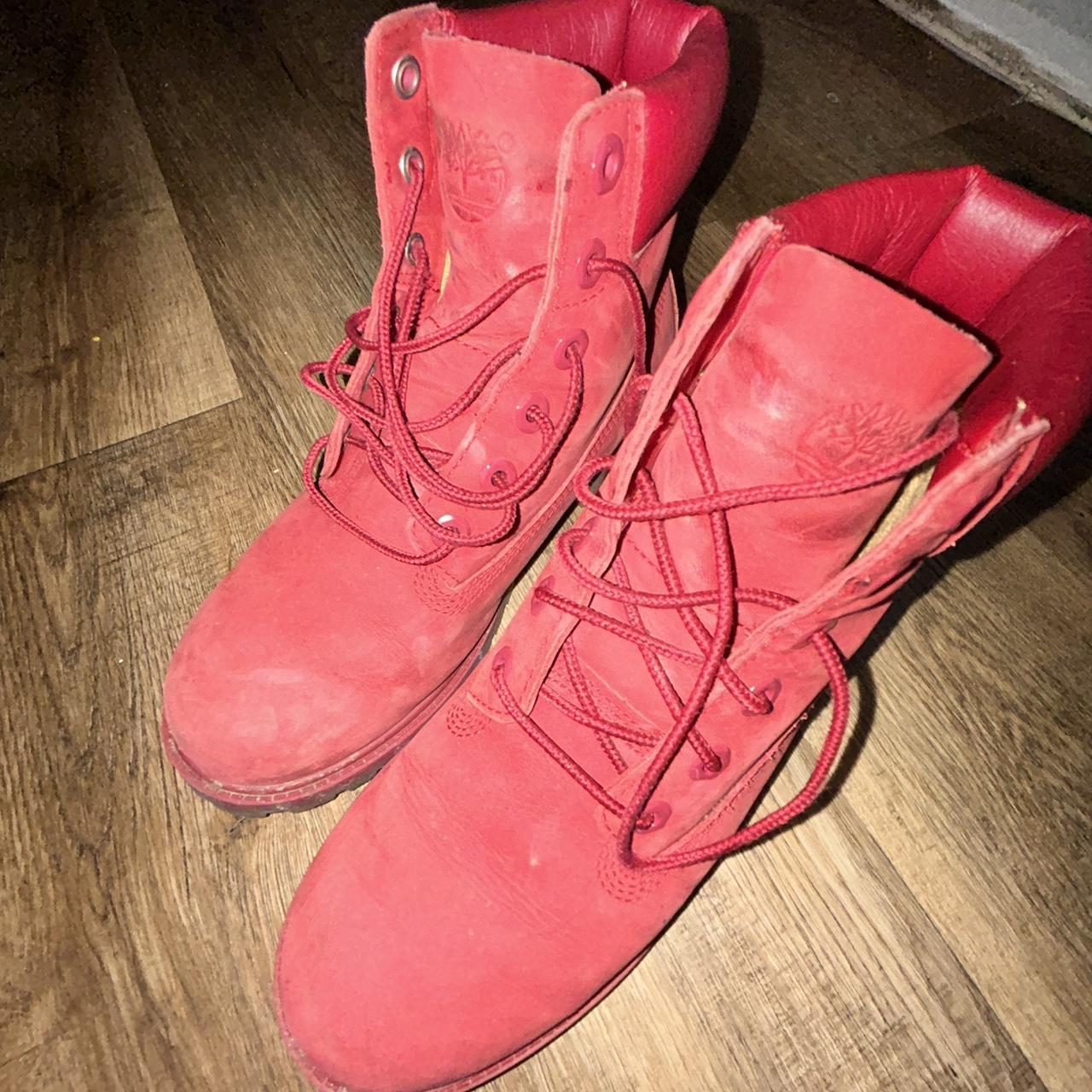Red original timbs in size 5.5 men’s. Fairly used.... - Depop