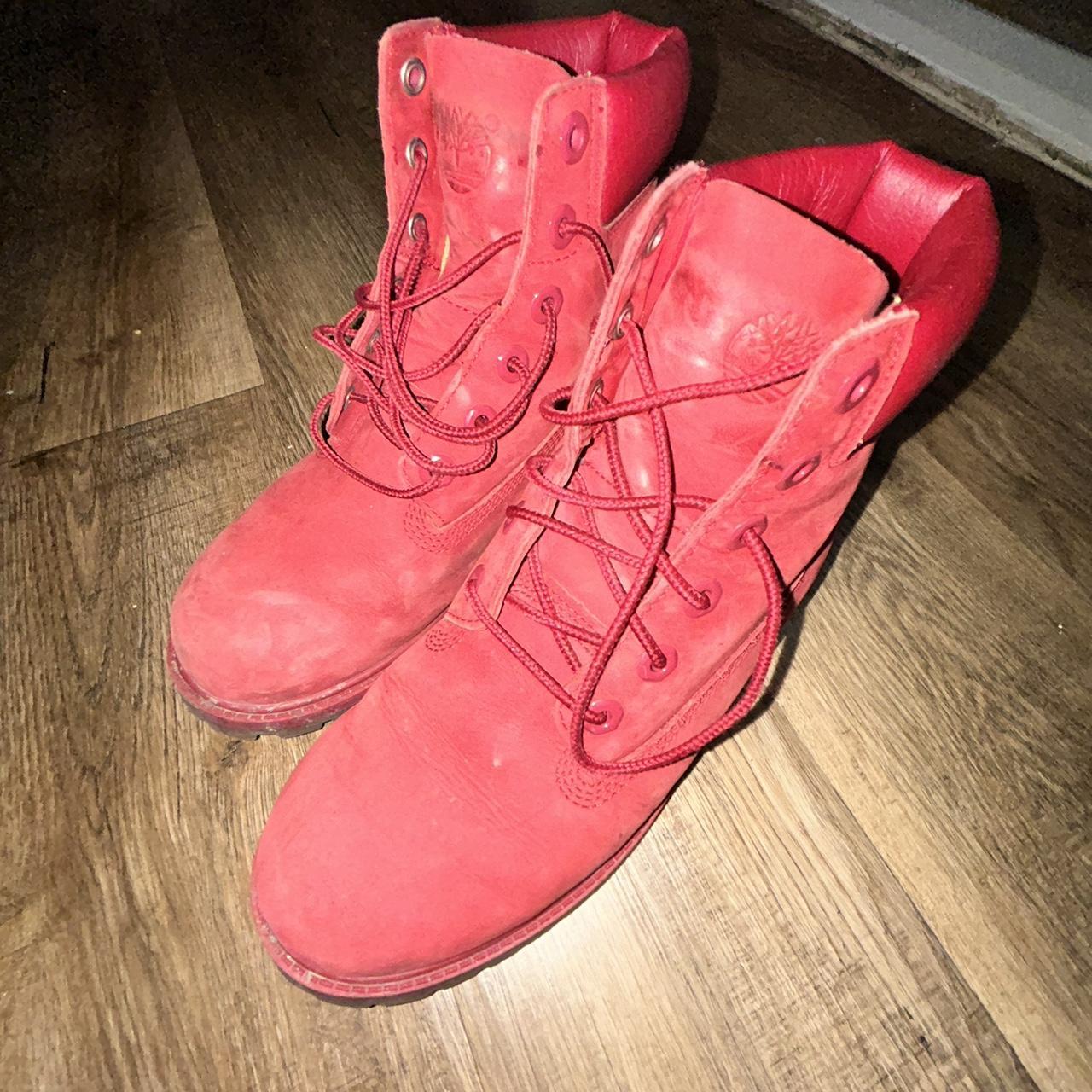 Red original timbs in size 5.5 men’s. Fairly used.... - Depop