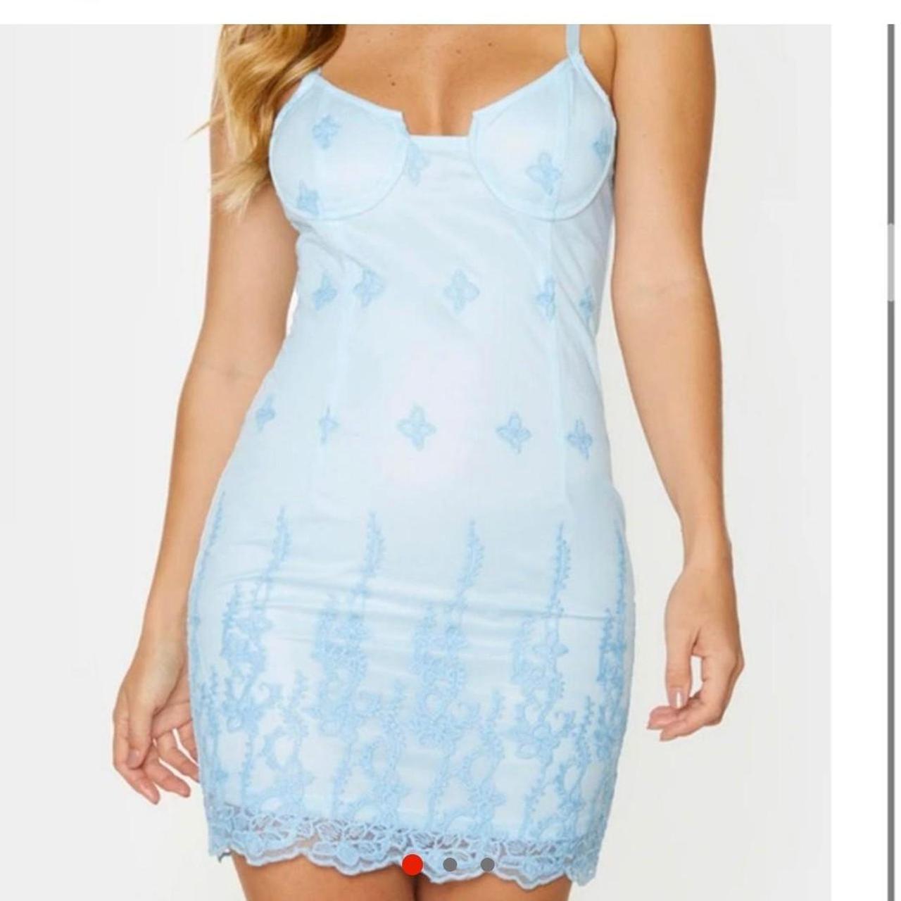 Pretty little thing blue butterfly mesh mini dress.... | Depop