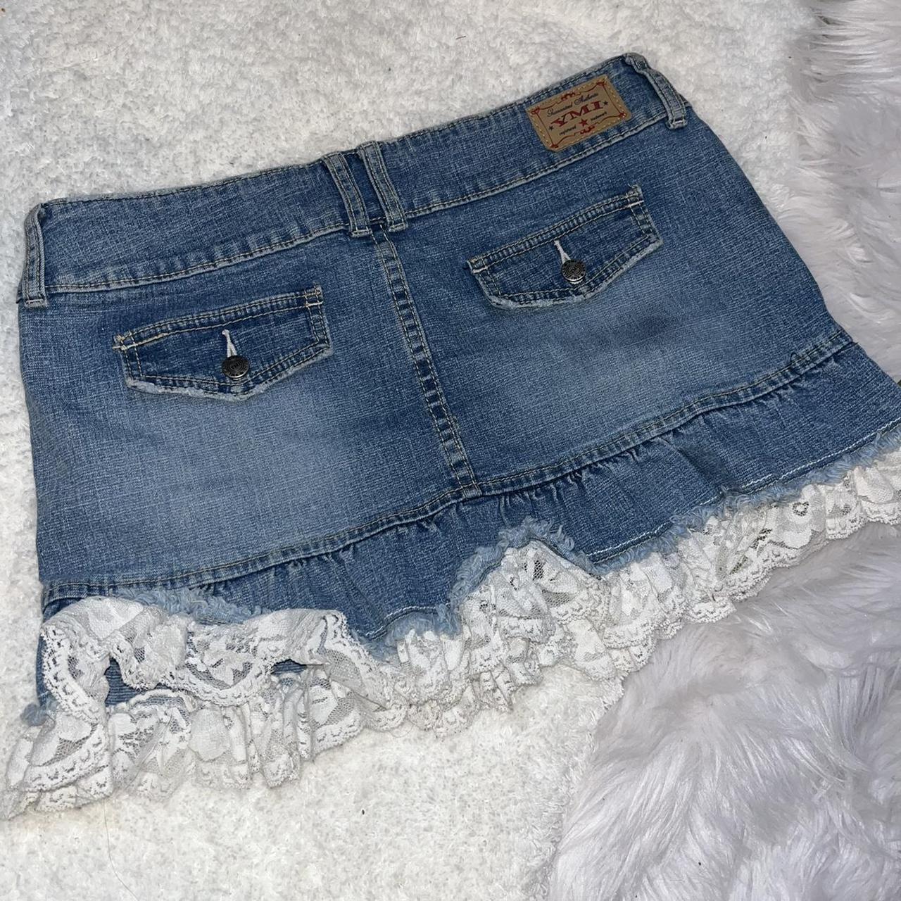 Denim Lace Ruffle Mini Skirt -Size 9 by YMI... - Depop