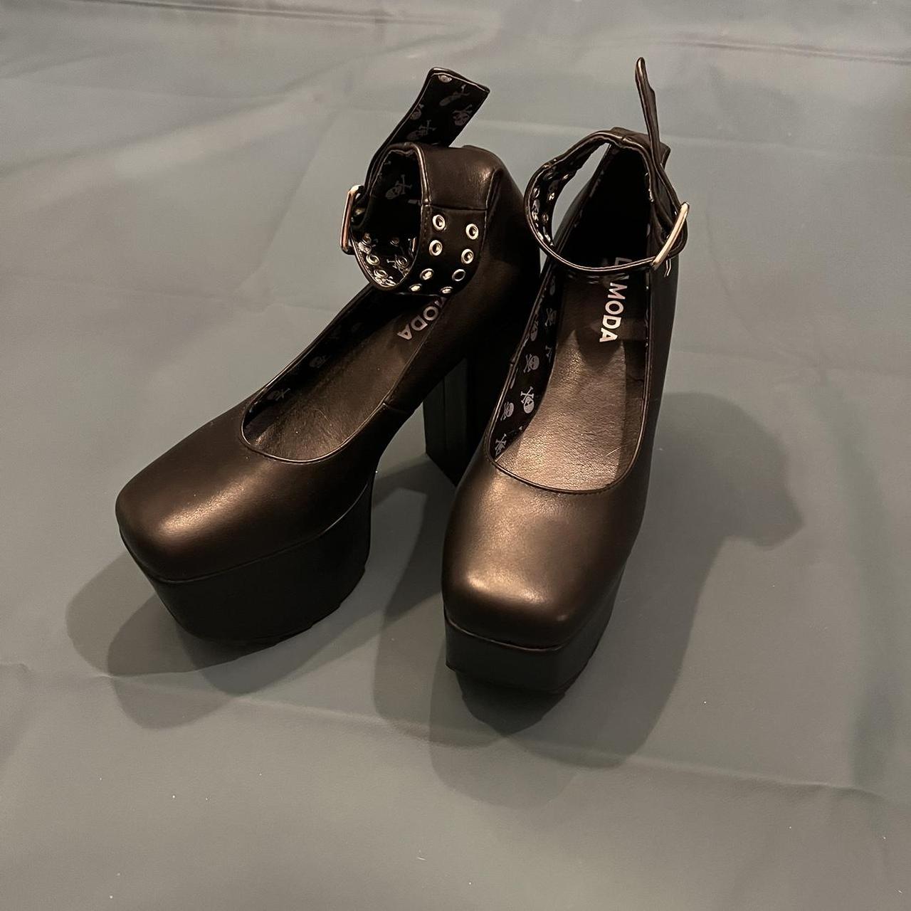 Lamoda Platform Leather Heels with bulky ankle... - Depop