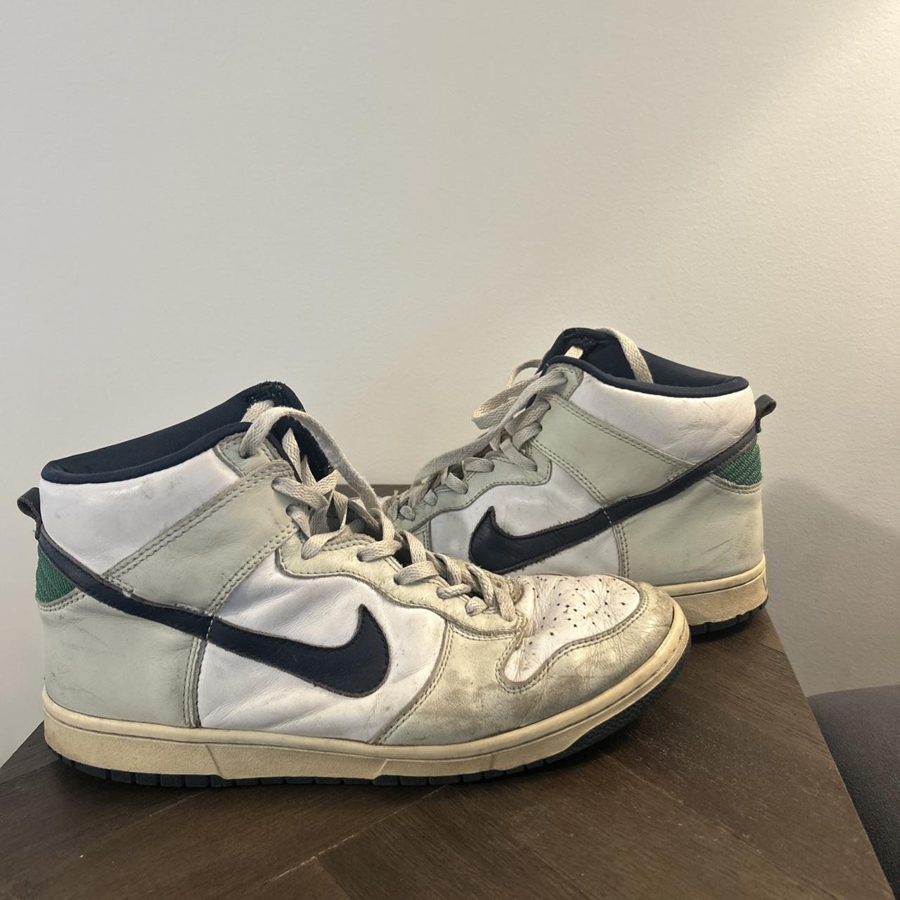 Nike Dunk High Panda trainers in white and green... | Depop