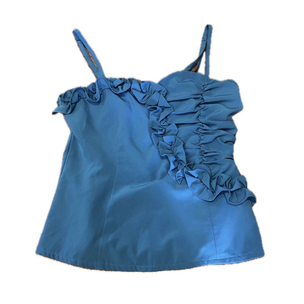 cute af y2k style electric blue ruffled/cinched tank... - Depop