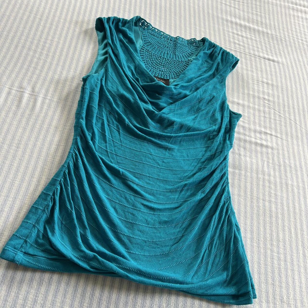 vintage early 2000s preppy y2k blue cowl neck... | Depop